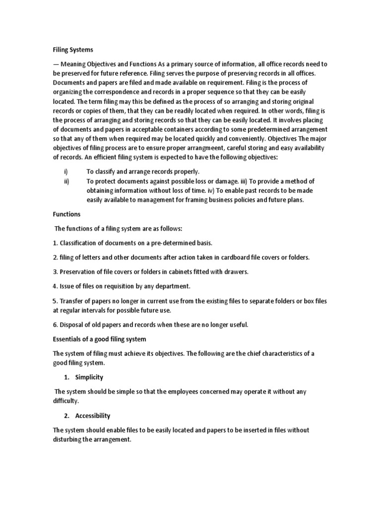 Filing Systems | Document | Computer File