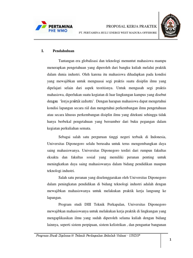 Proposal Kerja Praktek Pertamina Hulu Energi West Madura Offshore | PDF