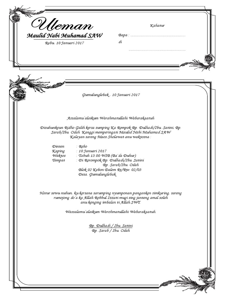 Maulid Nabi Invitation - Gumulunglebak 2017 | PDF