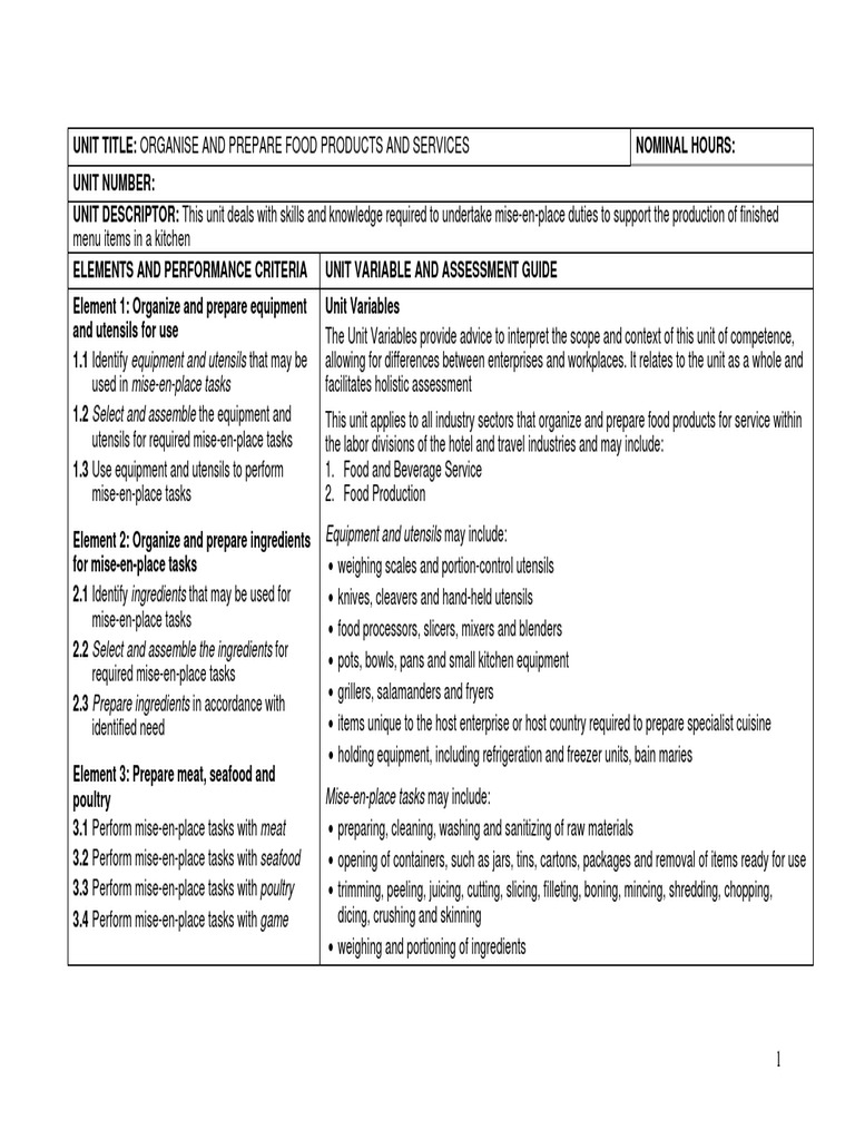 Organise & Prepare Food Products and Services - PR - 24-12 - SP | PDF ...
