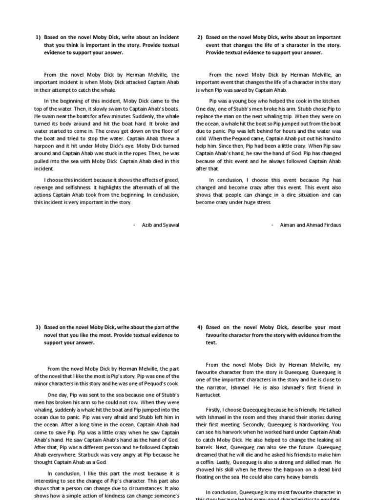 Moby Dick Form 3 (Q&A) | PDF | Moby Dick | Ishmael (Moby Dick)