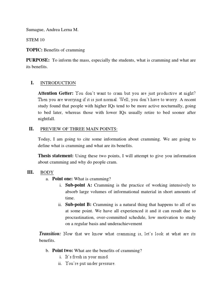 Benefits of Cramming | PDF | Psychological Concepts ...