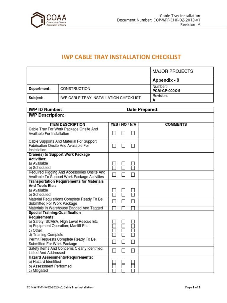 COP WFP CHK 01 2013 v1 All Checklists | PDF | Specification (Technical Standard) | Deep Foundation