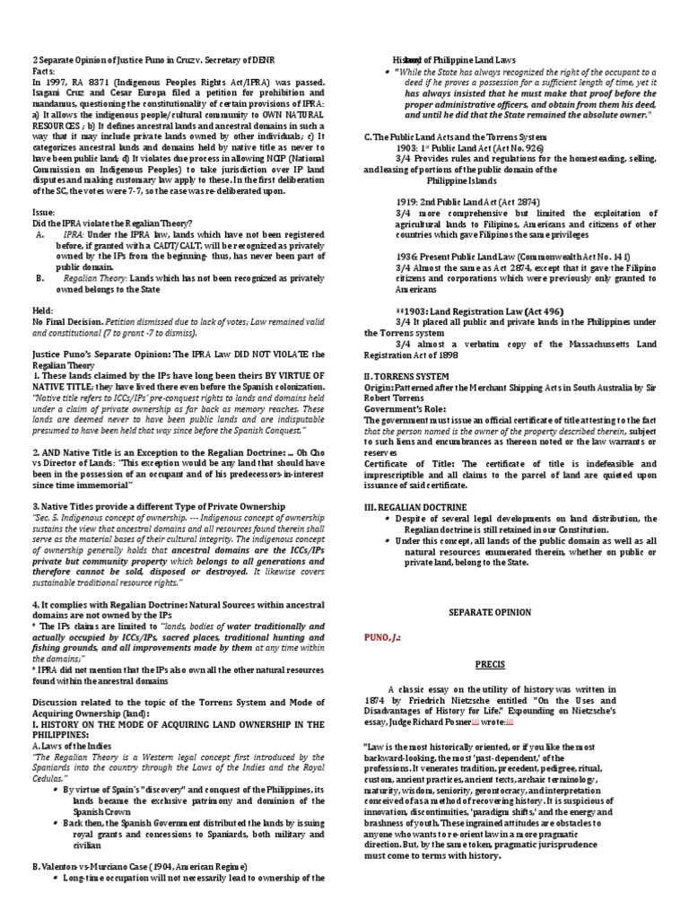 Justice Puno's Opinion on IPRA and Regalian Doctrine | PDF | Ownership ...