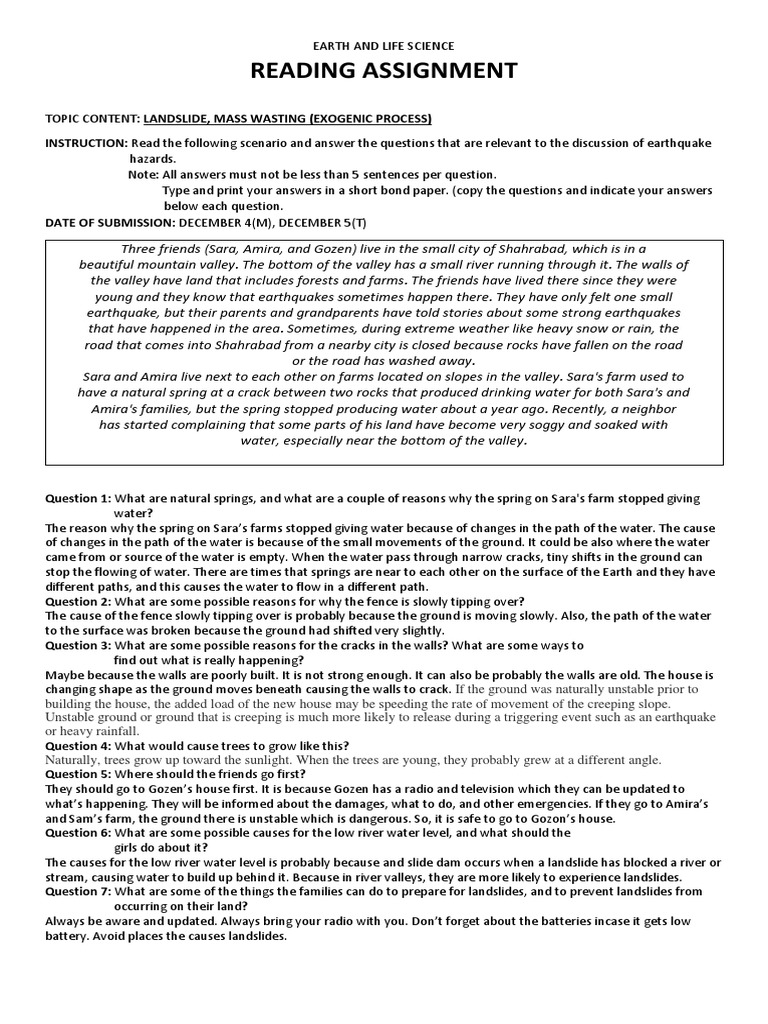 Mass Wasting Assingment | PDF | Landslide | Earthquakes