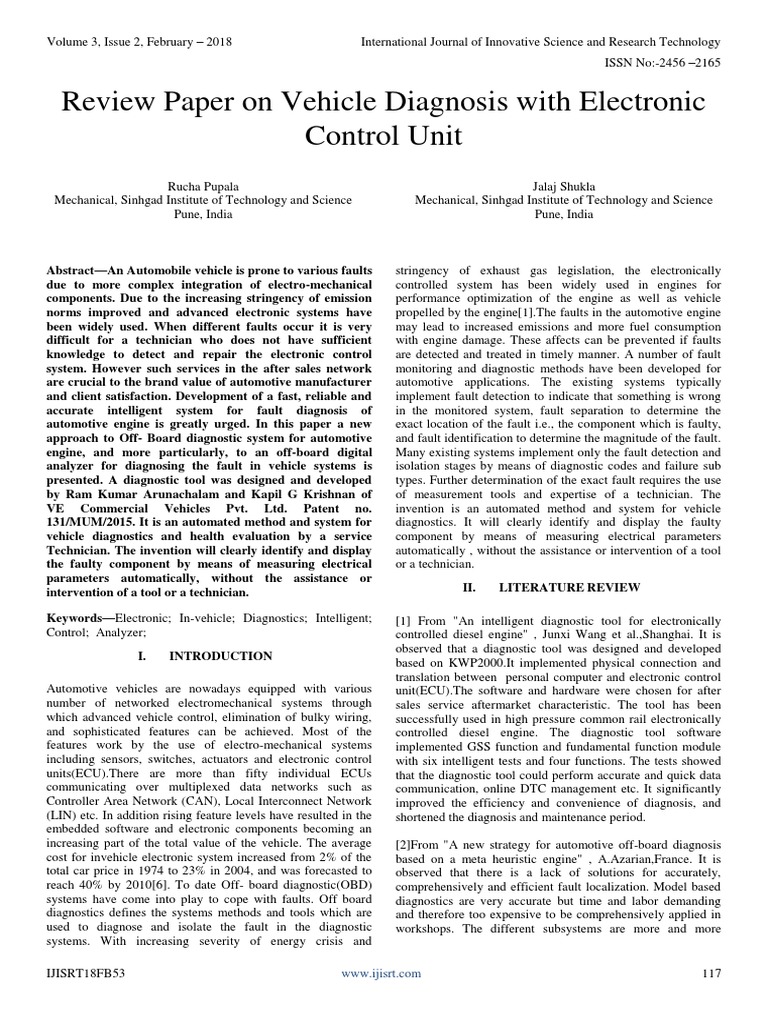 Review Paper On Vehicle Diagnosis With Electronic Control Unit | PDF ...