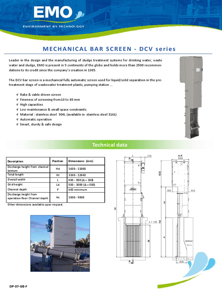 Automatic Mechanical Bar Screen DCV | PDF | Electric Motor | Sewage ...