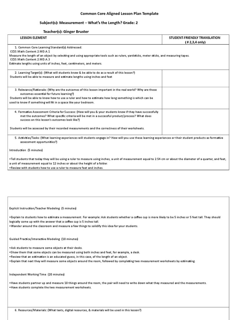 Measurement Lesson Plan | PDF | Measurement | Educational Assessment