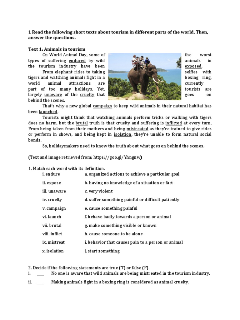 Eco Tourism Reading Activities THREE TEXTS | Tourism | Natural Environment