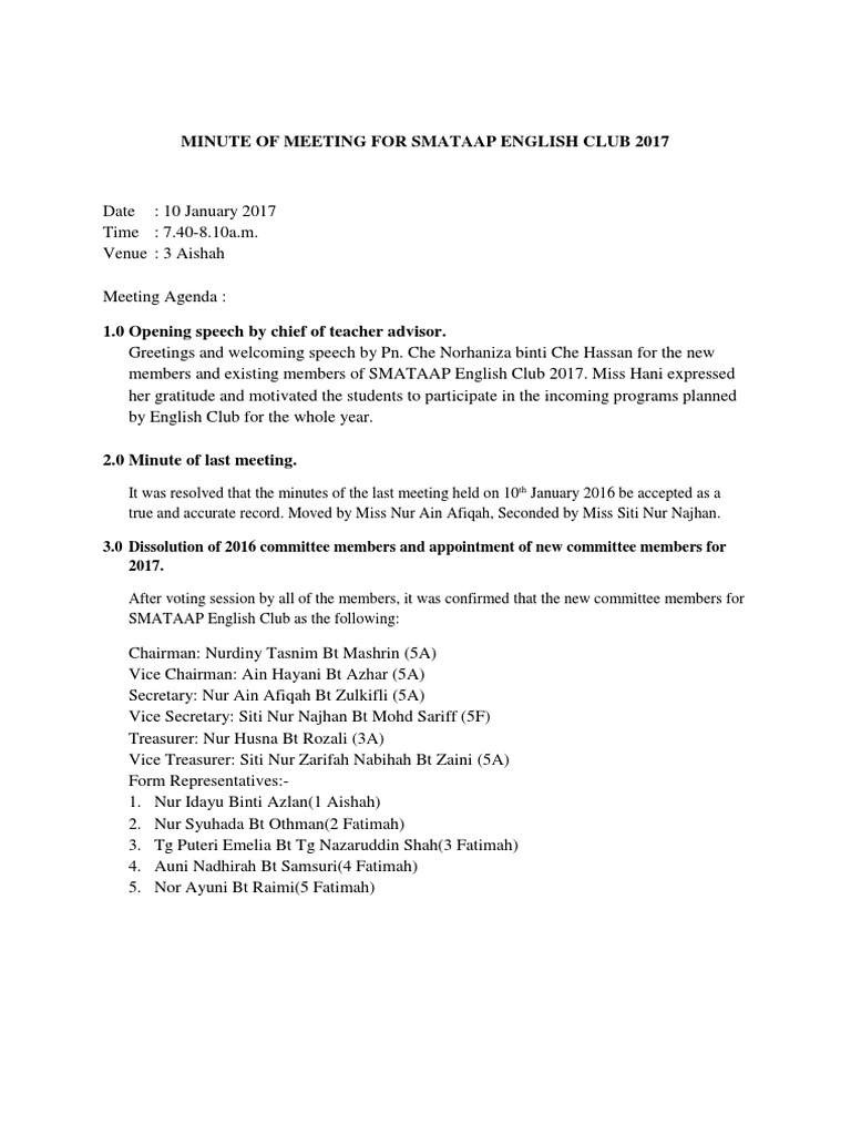 SMATAAP English Club Meeting Minutes 2017 | PDF | Career & Growth