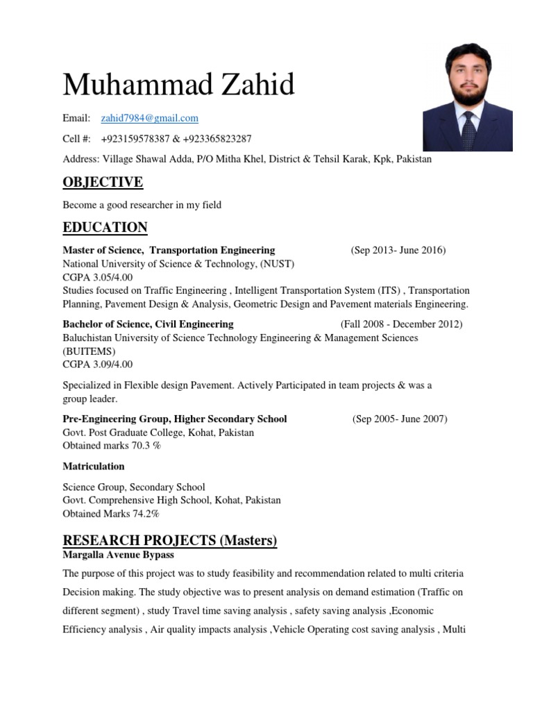 Muhammad Zahid CV - 2 | PDF | Traffic | Engineering
