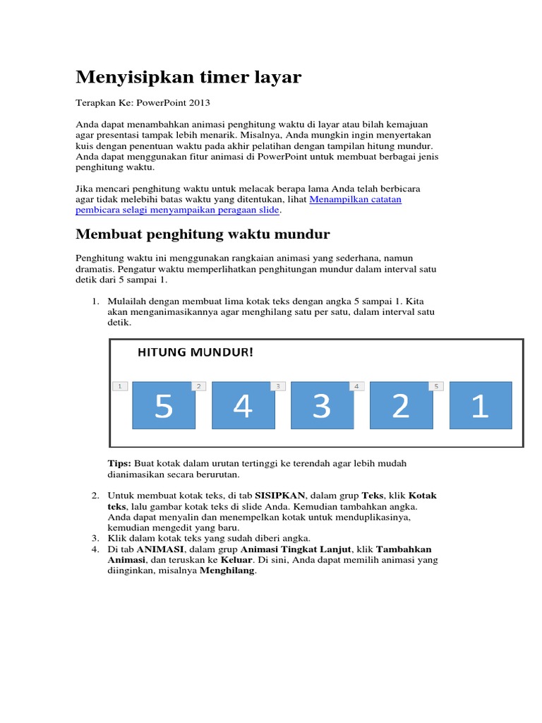Menyisipkan Timer Layar Power Point | PDF