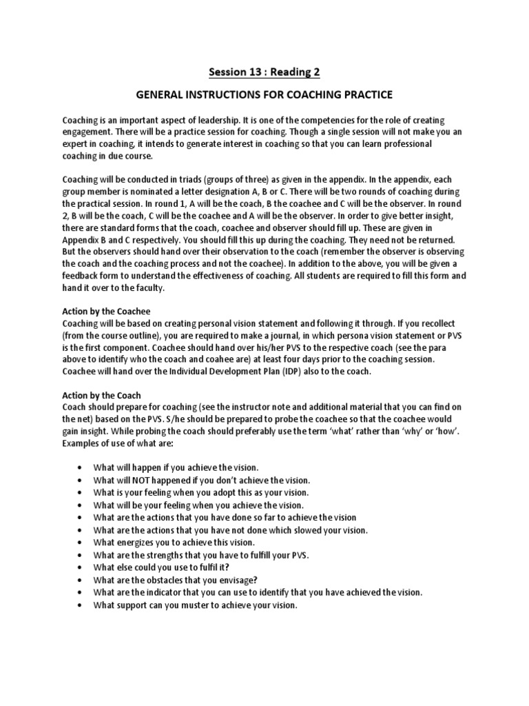 Coaching-Instructions For Conduct | PDF | Applied Psychology | Cognition