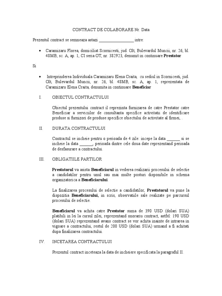 Contract de Colaborare | PDF