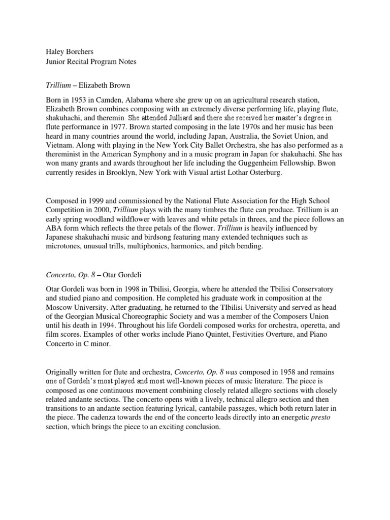 Junior Recital Program Notes | PDF | Musical Compositions | Concerto