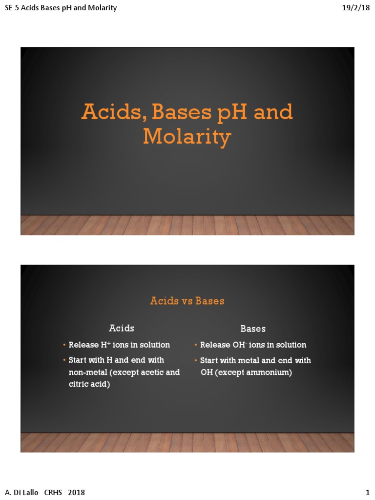 Acids Bases PH and Molarity | PDF | Ph | Molar Concentration