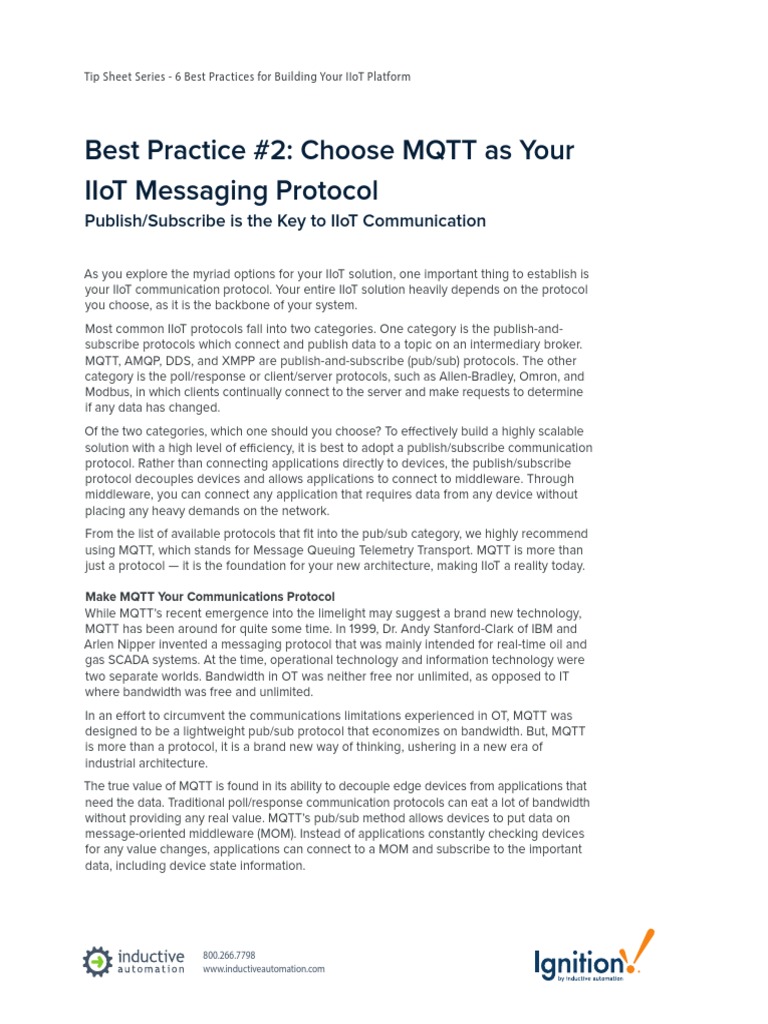 Best Practice #2 - Choose MQTT As Your IIoT Messaging Protocol | PDF ...