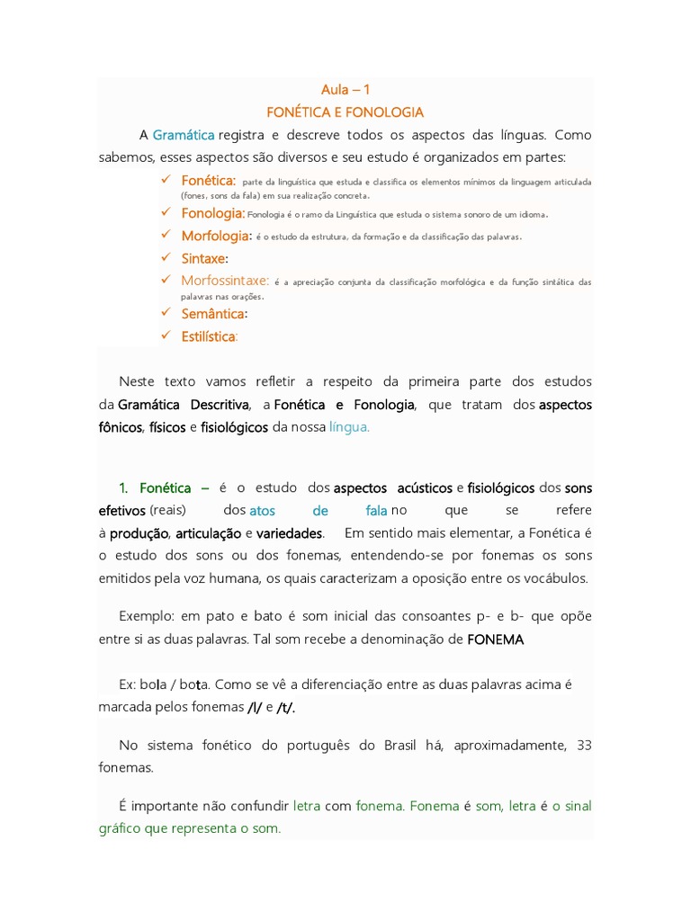 Fonética E Fonologia Pdf Fonologia Fonema