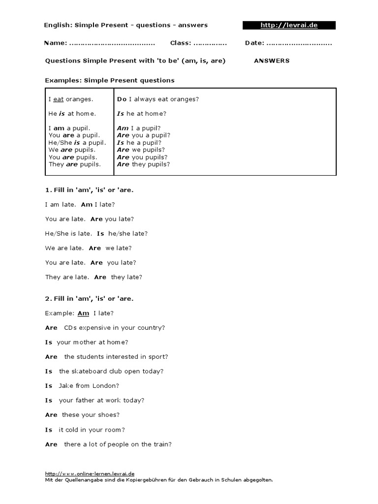 Simple Present 50 Questions To Be Answers | PDF | Foreign Language Studies