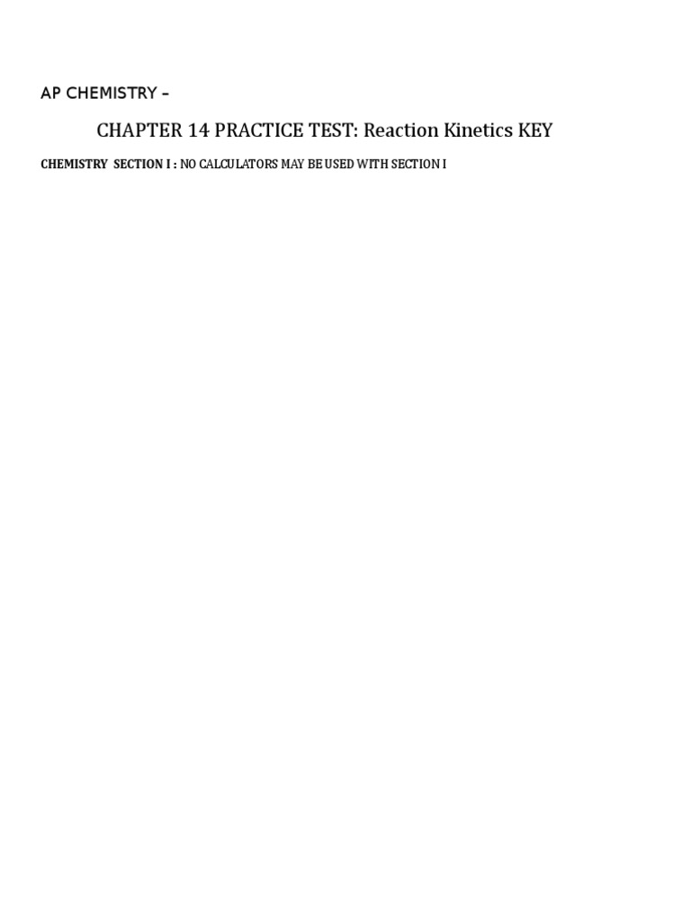 Chapter 14 Practice Test Key Pdf Reaction Rate Chemical Reactions
