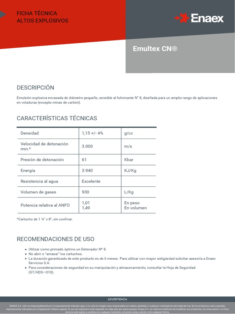 Ficha Tecnica Emultex | PDF | Material explosivo | Naturaleza