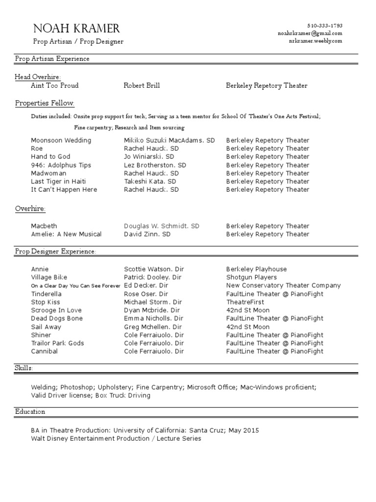 Noah Kramer Resume Sheet1 | PDF