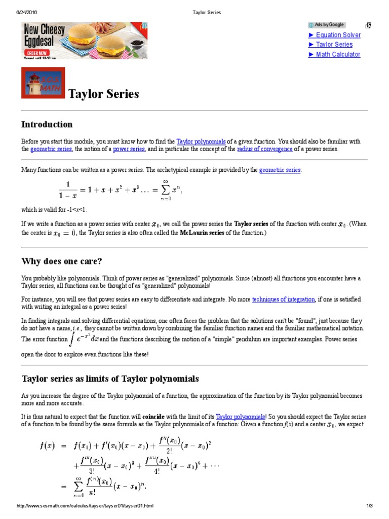 Taylor Series 1 | PDF | Power Series | Polynomial