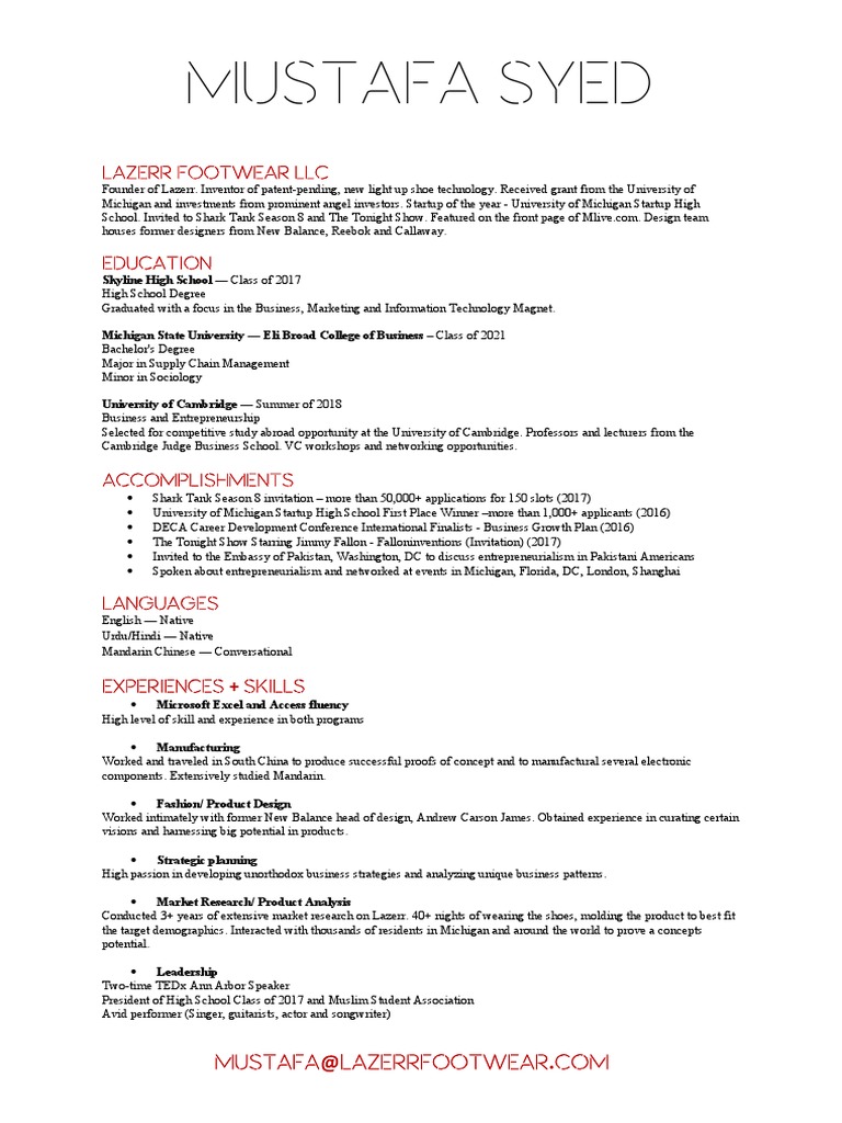 Mustafa Syed - Resume | PDF | University Of Michigan | Startup Company