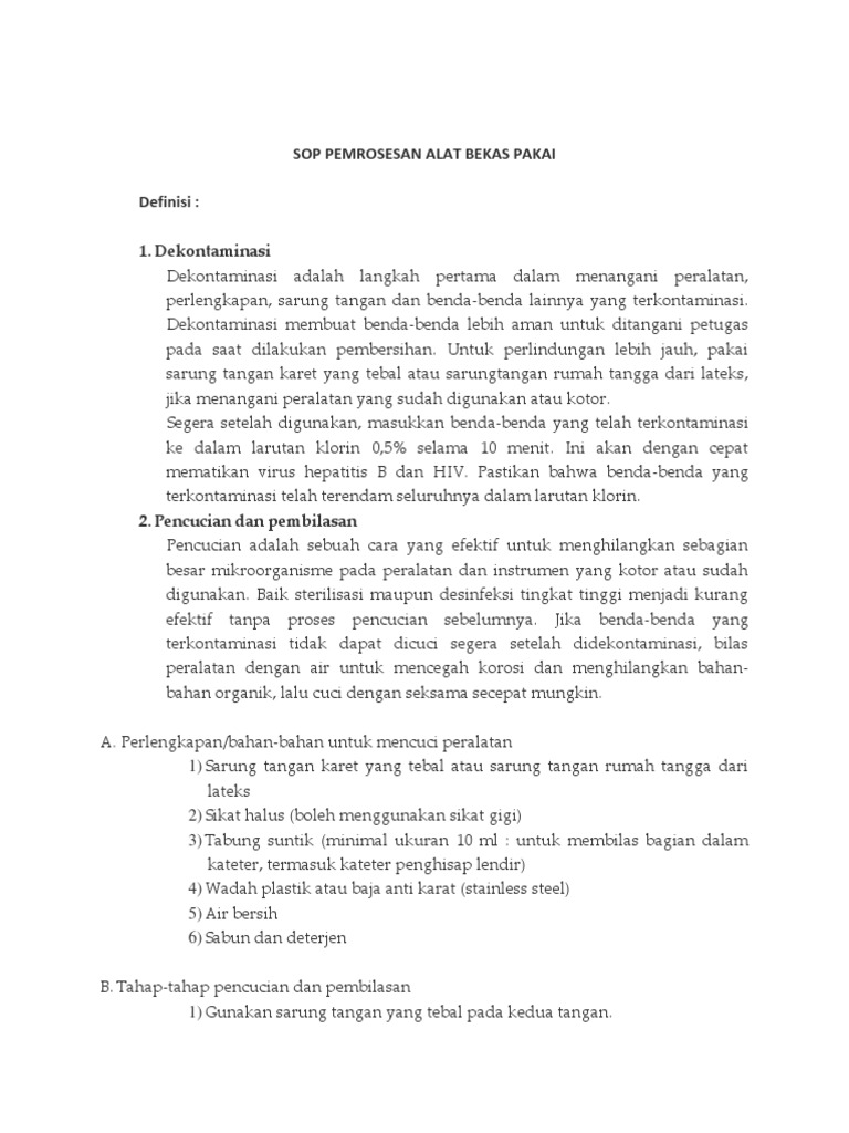 Sop Pemrosesan Alat Bekas Pakai | PDF | Griya & Taman