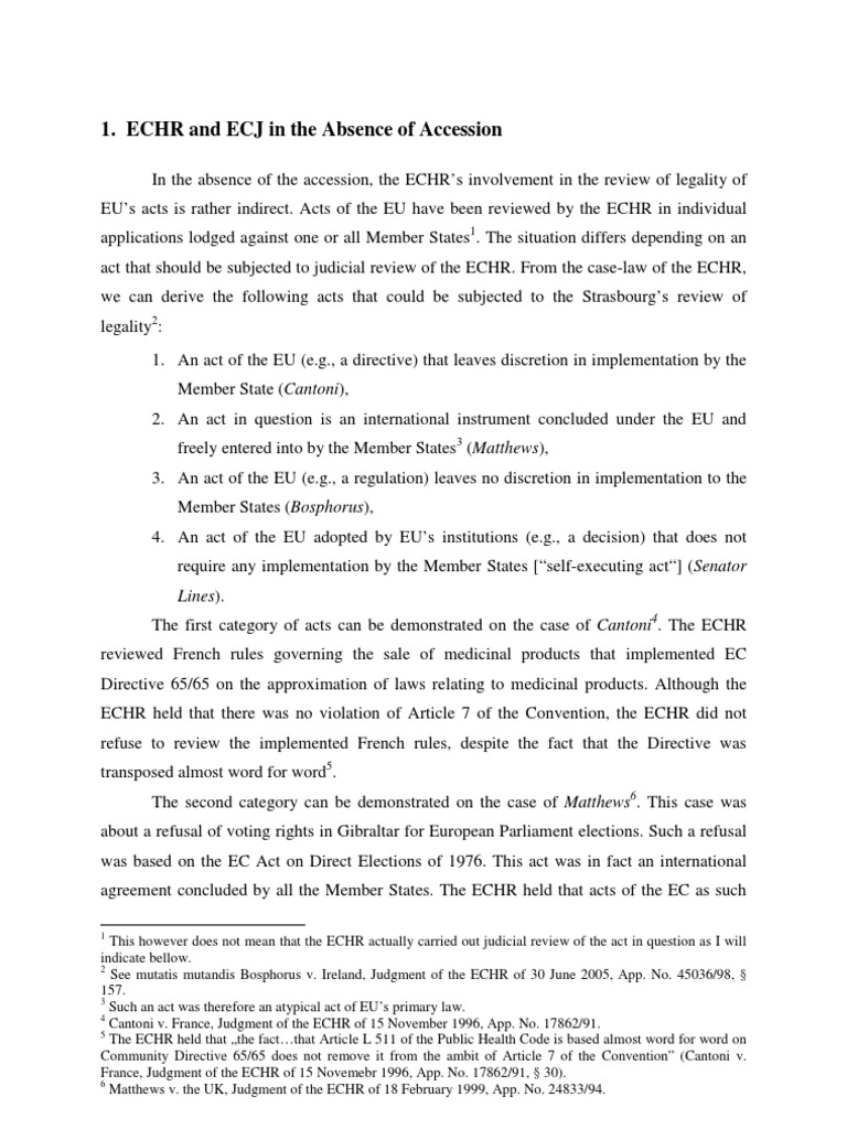 ECHR and ECJ in The Absence of Accession: Lines) | PDF | European ...