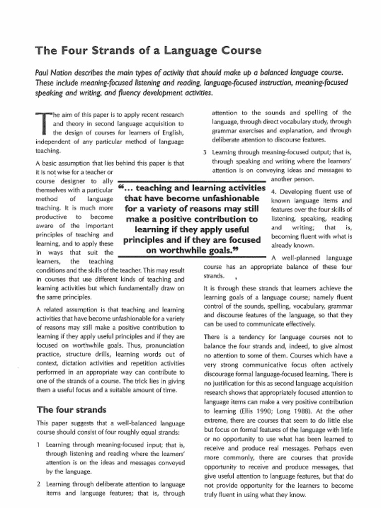 The Four Strands of A Language Course PDF | PDF