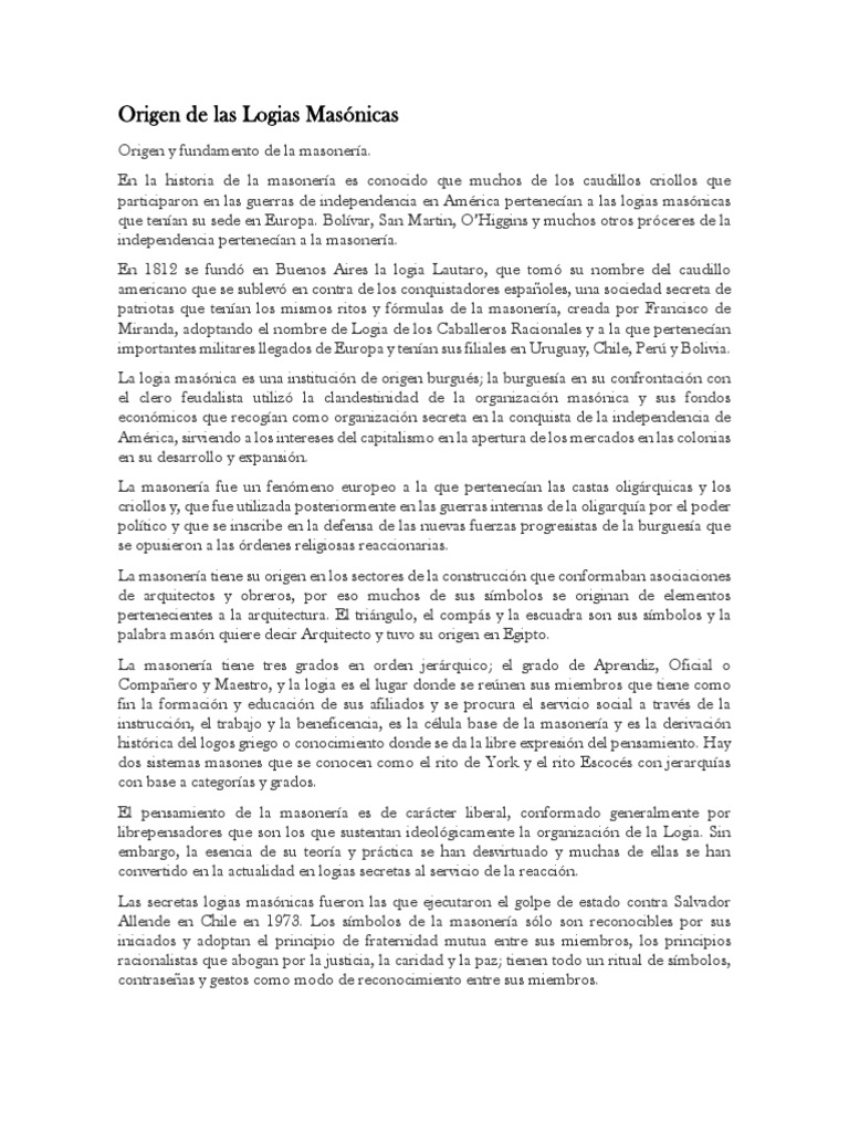 Origen de Las Logias Masónicas | PDF | Masonería | Política (general)