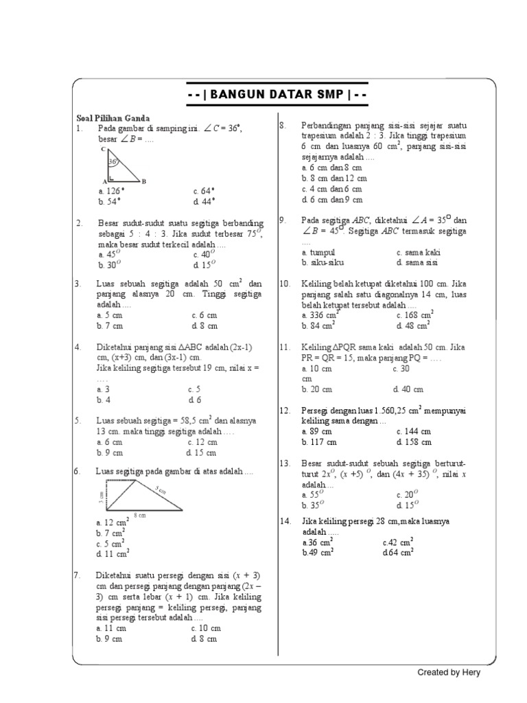 Soal Matematika SMP Bangun Datar | PDF | Metode & Bahan Ajar | Seni