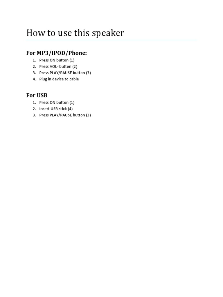 Sop How To Use This Speaker | PDF
