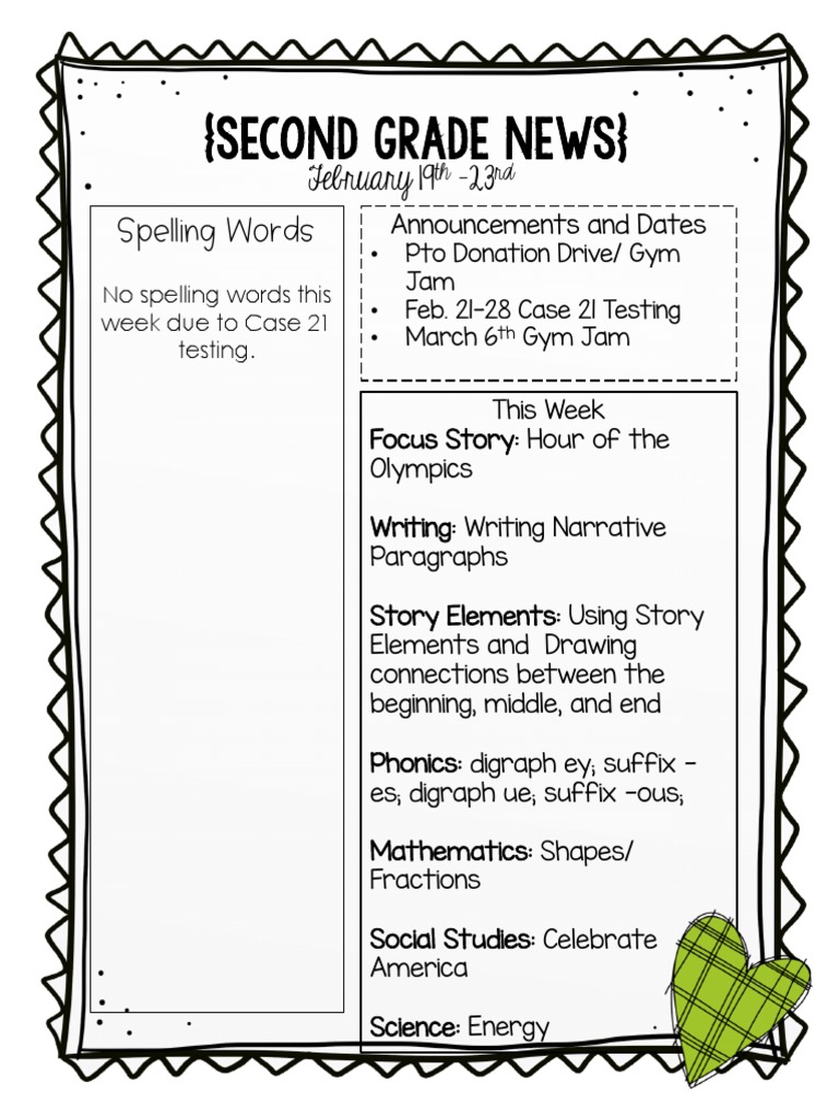 (Second Grade News) : February 19 - 23 | PDF