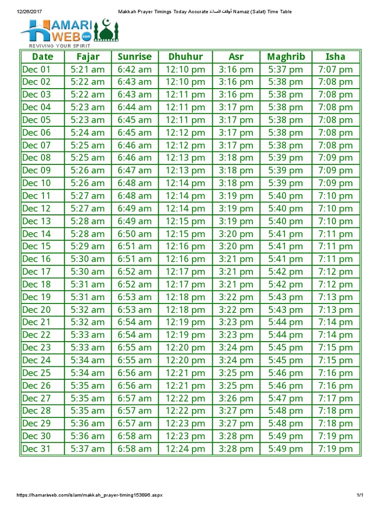 Makkah Prayer Timings Today Accurate أوقات الصلاة Namaz (Salat) Time ...