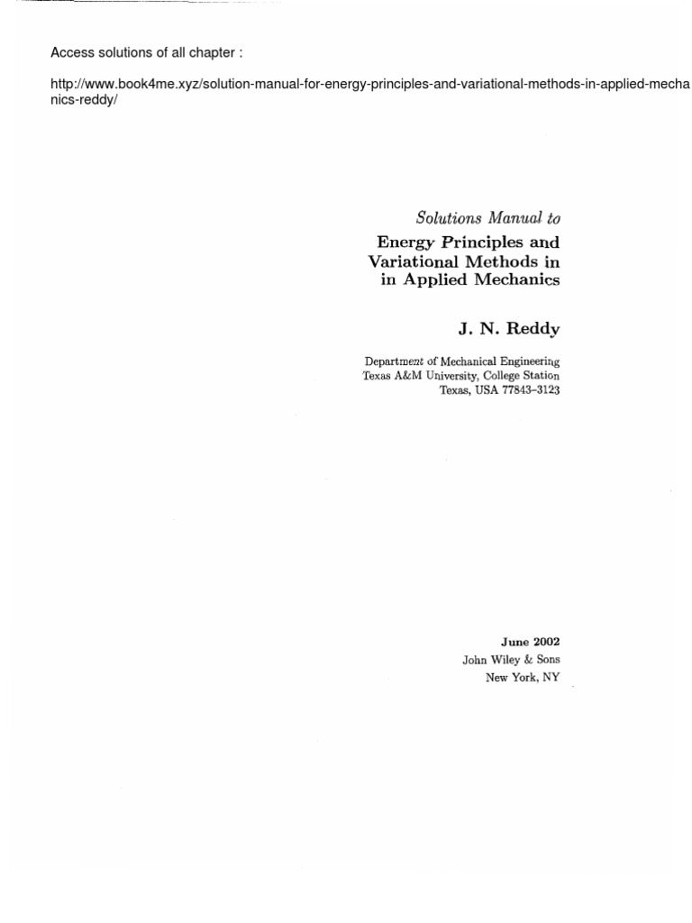 Solution Manual For Energy Principles and Variational Methods in Applied Mechanics - Reddy | PDF ...