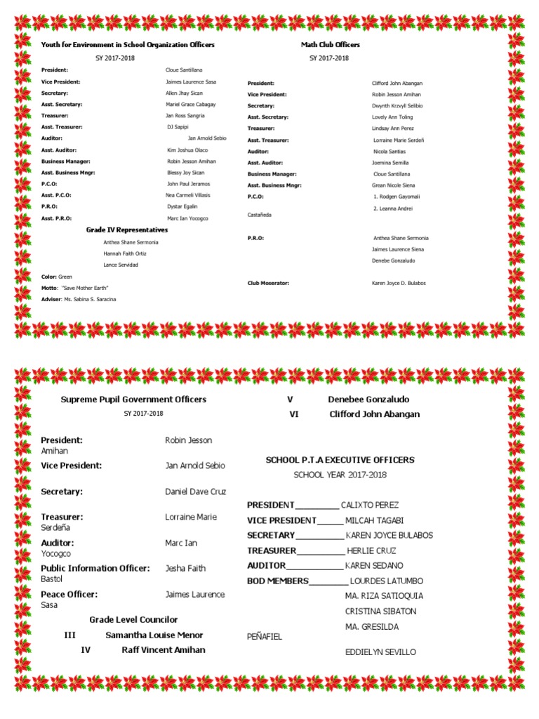 Youth For Environment in School Organization Officers SY 2017-2018 Math ...