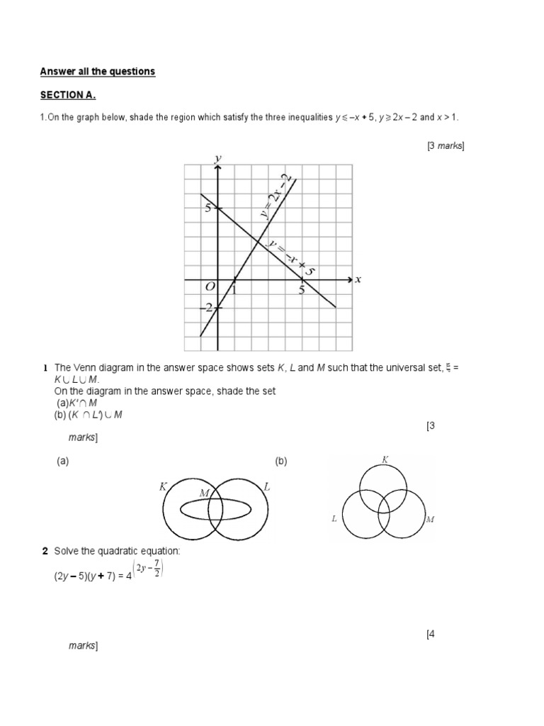 Answer All The Questions Section A | PDF | Cartesian Coordinate System ...