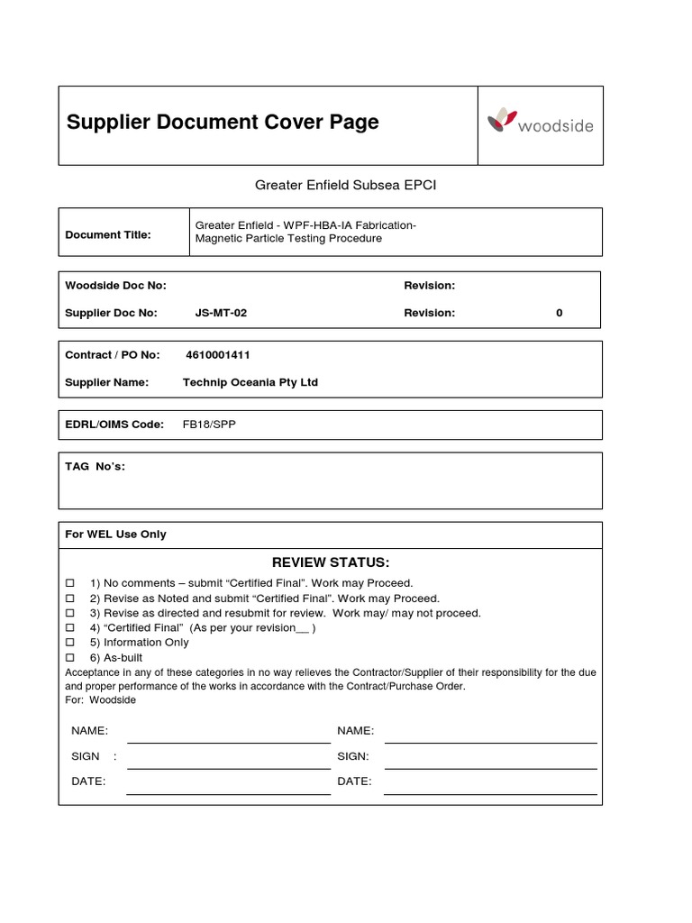 Supplier Document Cover Page: Greater Enfield Subsea EPCI | PDF ...