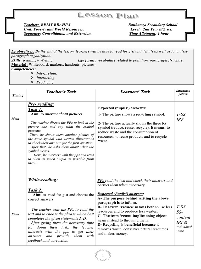 Lesson Plan Unit 3 Year 2 Consolidation (Reading) | PDF | Question ...