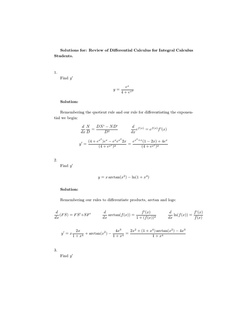 Solutions For: Review of Differential Calculus For Integral Calculus ...