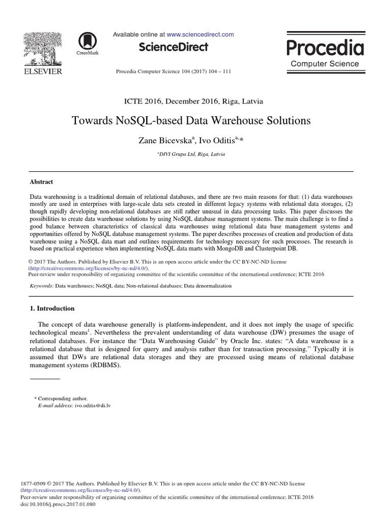 Towards NoSQL-based Data Warehouse Solutions | PDF | No Sql | Data ...