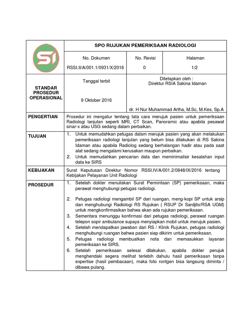 SPO Rujukan Pemeriksaan Radiologi | PDF