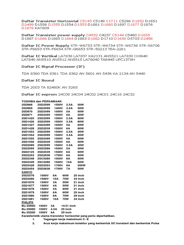Daftar Transistor Horizontal | PDF