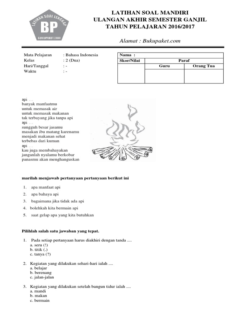 Latihan Soal UAS Bahasa Indonesia Kelas 2 SD | PDF