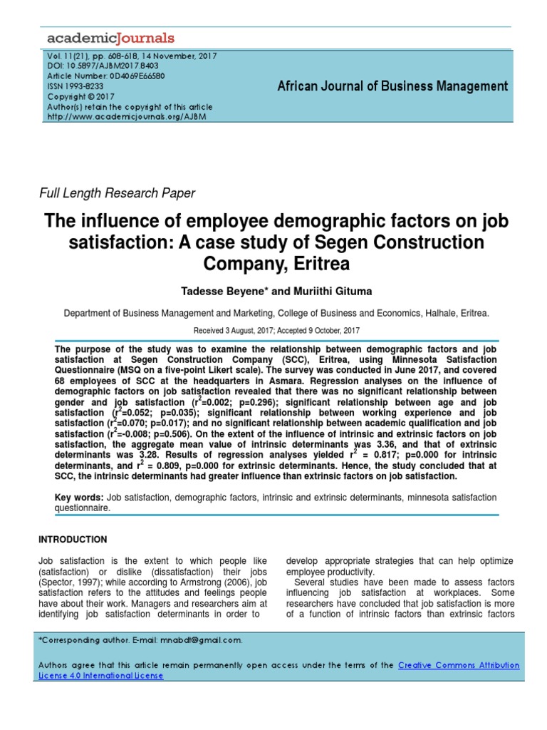 The Influence of Employee Demographic Factors On Job Satisfaction: A ...