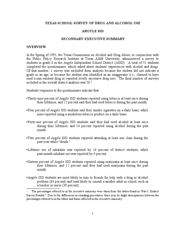 Argyle ISD - 1995 Texas School Survey of Drug and Alcohol Use | Download Free PDF | Alcoholic ...