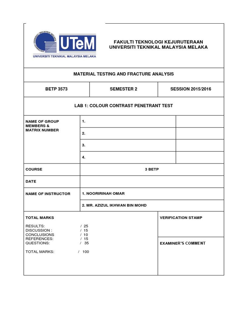 LAB 1 - Colour Contrast Penetrant Test | PDF | Chemistry | Business Process