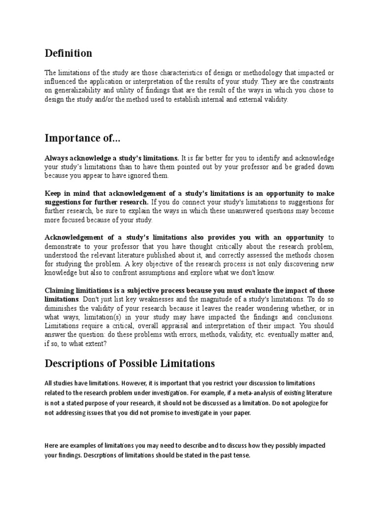 Limitation Of The Study In Research Paper Don T Worry And Write The